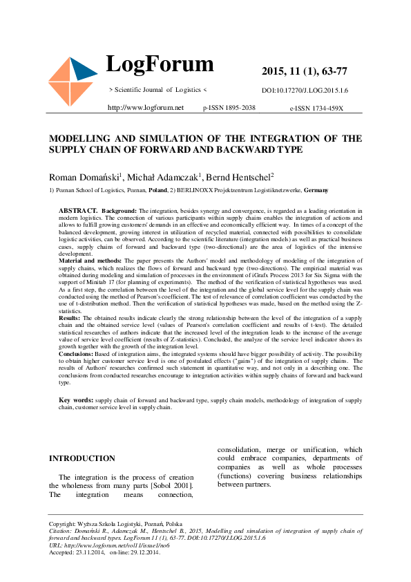 (PDF) Enterprise modelling methodology for forward and reverse supply chain flows integration