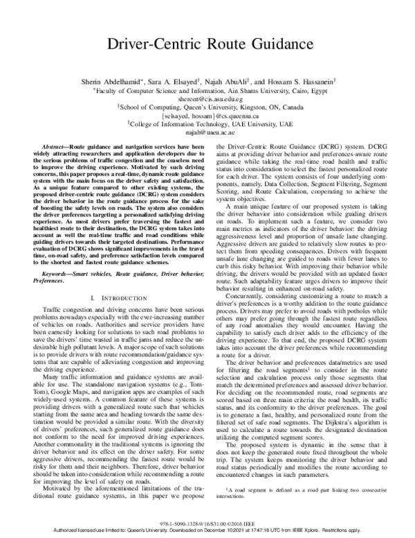 (PDF) Driver-Centric Route Guidance