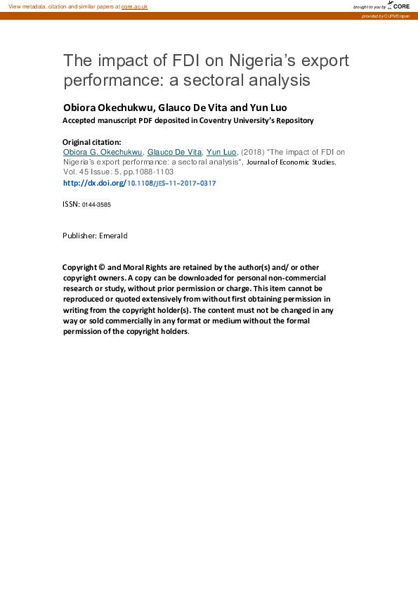(PDF) The impact of FDI on Nigeria’s export performance: a sectoral ...