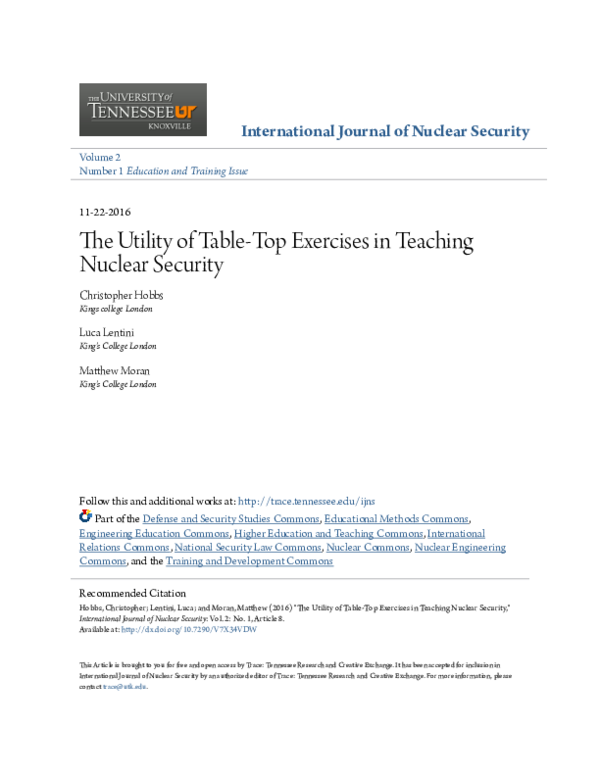 (PDF) Tabletop Exercises in Nuclear Security Training