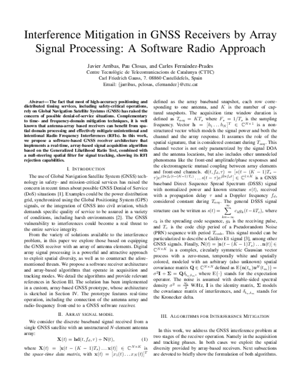 Pdf Interference Mitigation In Gnss Receivers By Array Signal Processing A Software Radio