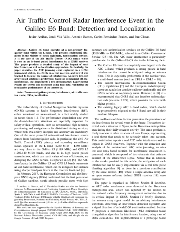 (PDF) Air traffic control radar interference event in the Galileo E6 band: Detection and ...