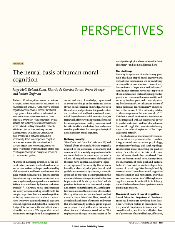 Pdf The Neural Basis Of Human Moral Cognition