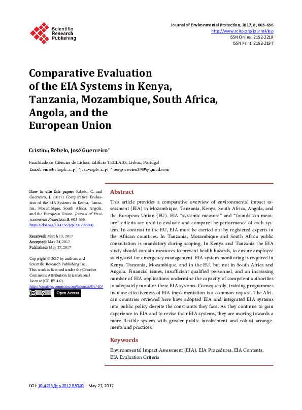 (PDF) Comparative Evaluation of the EIA Systems in Kenya, Tanzania ...