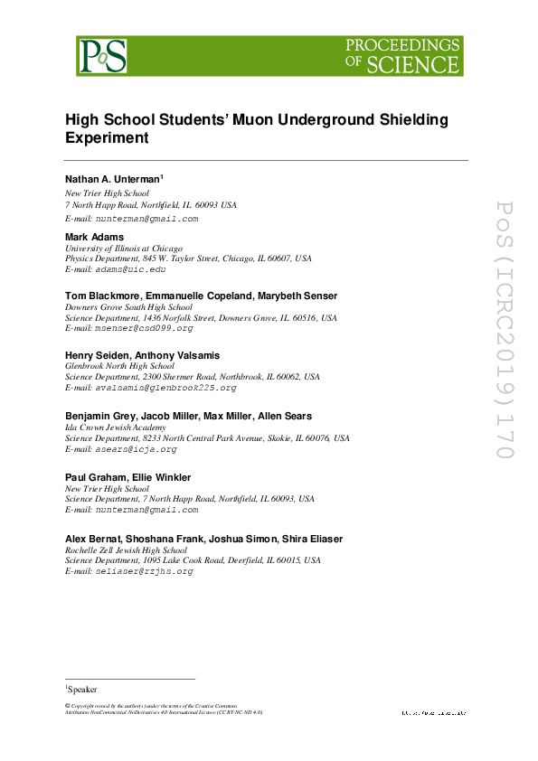 (PDF) High School Students’ Muon Underground Shielding Experiment (MUSE ...