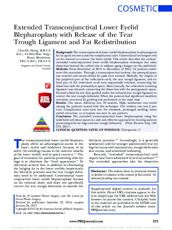 (PDF) Extended Transconjunctival Lower Eyelid Blepharoplasty with ...