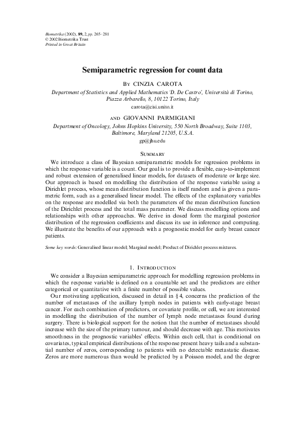 (PDF) Semiparametric regression for count data