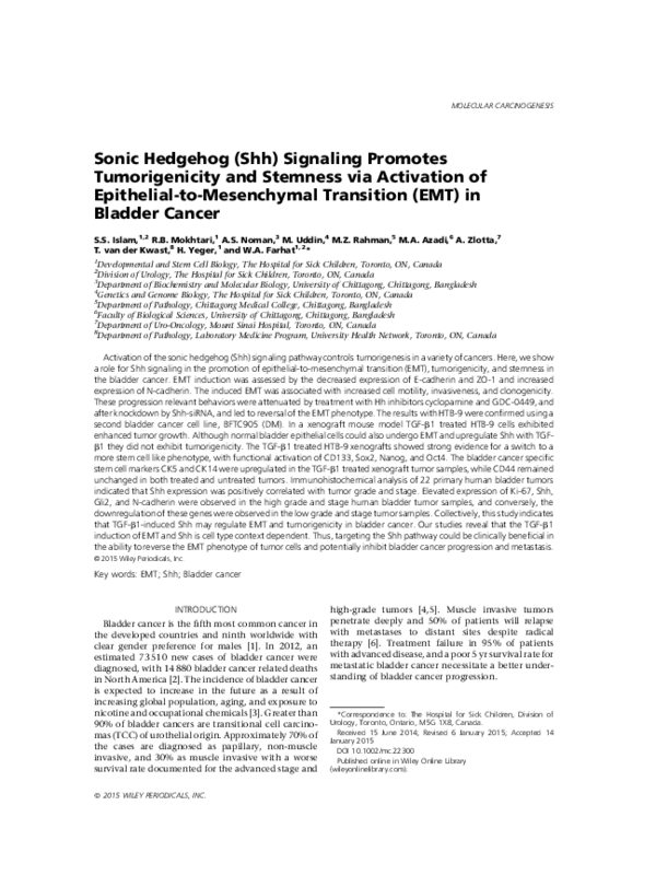 (PDF) Sonic hedgehog (Shh) signaling promotes tumorigenicity and ...