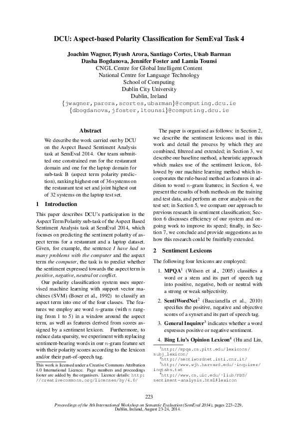(PDF) DCU: Aspect-based Polarity Classification for SemEval Task 4
