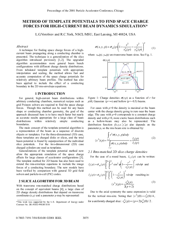 (PDF) Method of template potentials to find space charge forces for high-current beam dynamics ...
