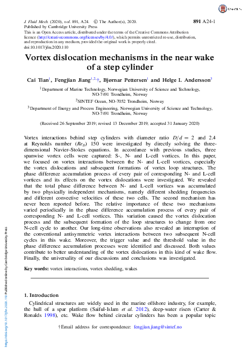 (PDF) Vortex dislocation mechanisms in the near wake of a step cylinder