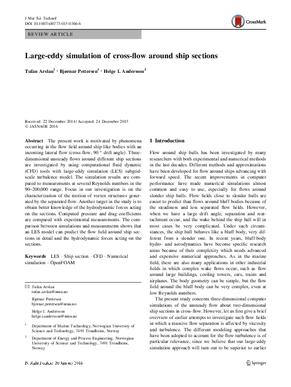 (PDF) Large-eddy simulation of cross-flow around ship sections