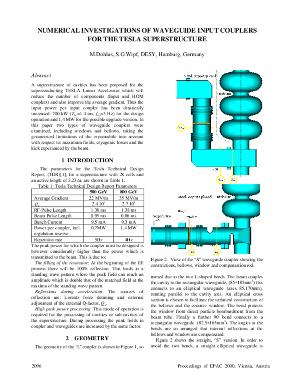 Pdf Numerical Investigations Of Waveguide Input Couplers For The Tesla Superstructure