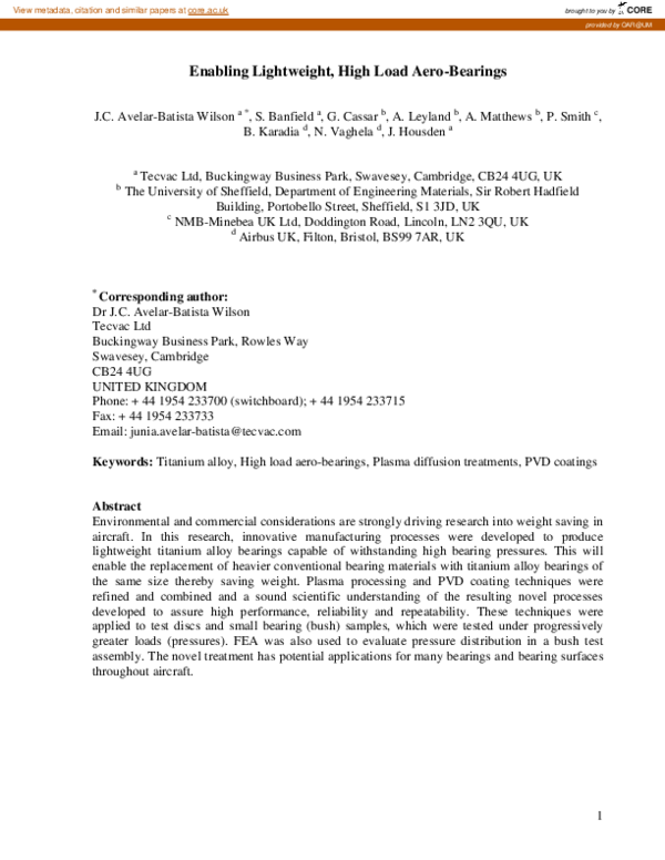 (PDF) Enabling Lightweight, High Load Aero-Bearings