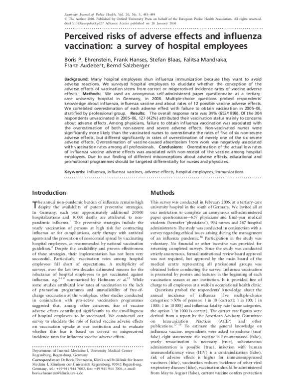 (PDF) Perceived risks of adverse effects and influenza vaccination: a ...