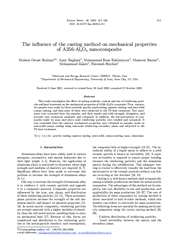 (PDF) The influence of the casting method on mechanical properties of A356-Al2O3 ...