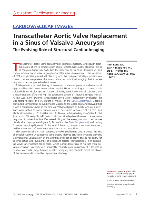 (PDF) Transcatheter Aortic Valve Replacement in a Sinus of Valsalva ...