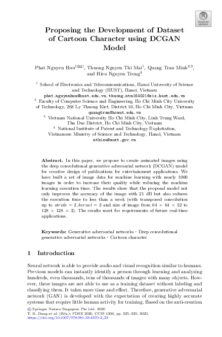 (PDF) Proposing the Development of Dataset of Cartoon Character using DCGAN Model