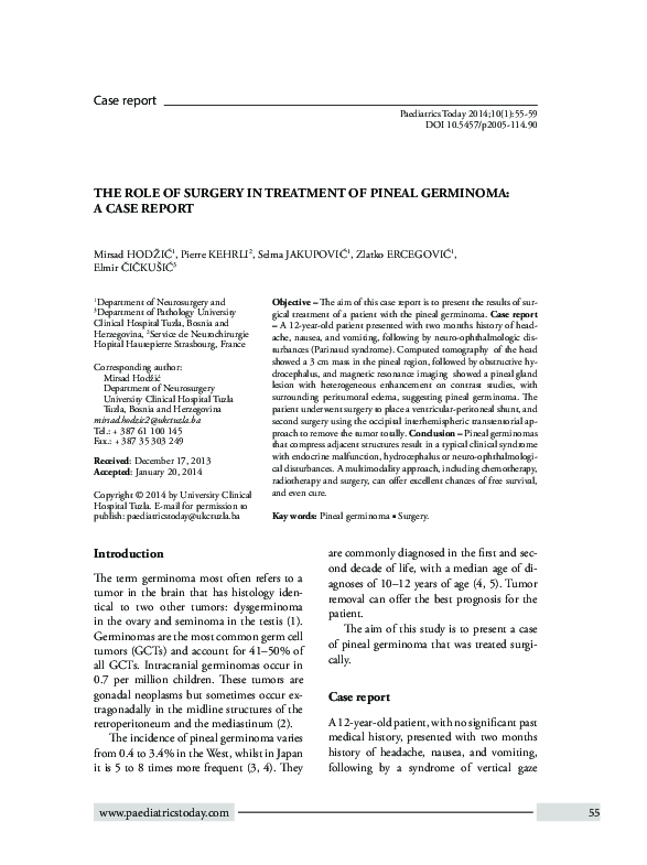 (PDF) The role of surgery in treatment of pineal germinoma: A case report