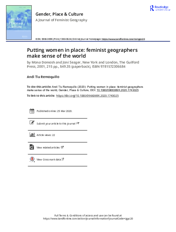 (PDF) Putting Women in Place: Feminist Geographers Make Sense of the ...