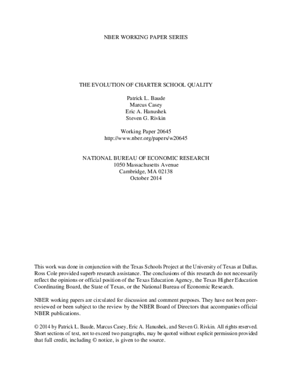 (PDF) The Evolution of Charter School Quality
