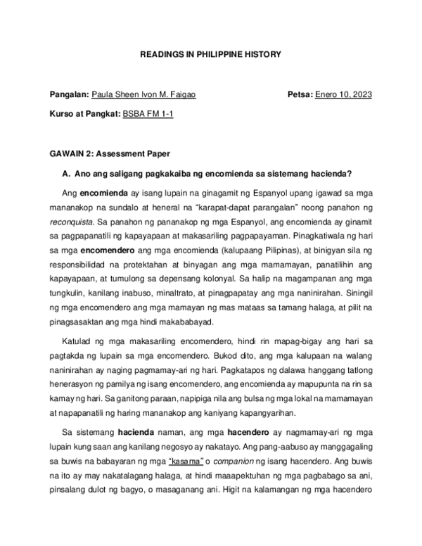(PDF) READINGS IN PHILIPPINE HISTORY: Quiz 1