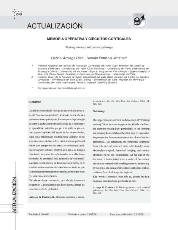 (PDF) Memoria operativa y circuitos corticales