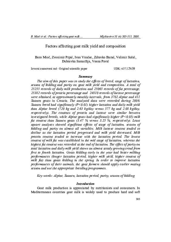 (PDF) Factors affecting goat milk yield and composition