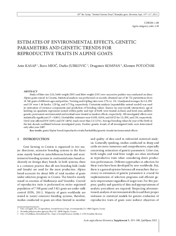 (PDF) Estimates of Environmental Effects, Genetic Parameters and ...