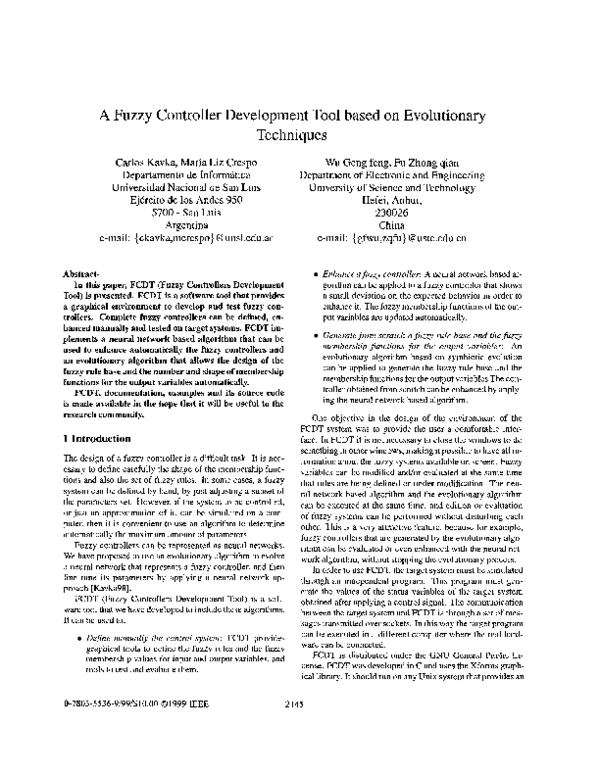 (PDF) A fuzzy controller development tool based on evolutionary techniques