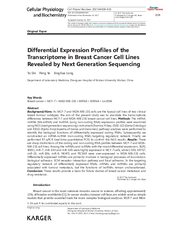 (PDF) Differential Expression Profiles of the Transcriptome in Breast ...