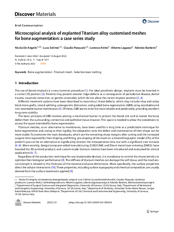 (PDF) Microscopical analysis of explanted Titanium alloy customised ...