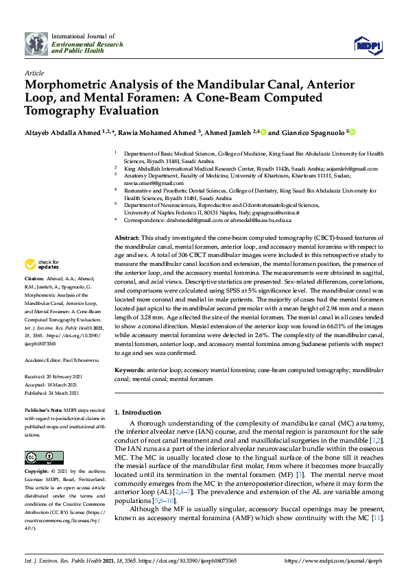 Pdf Morphometric Analysis Of The Mandibular Canal Anterior Loop And Mental Foramen A Cone