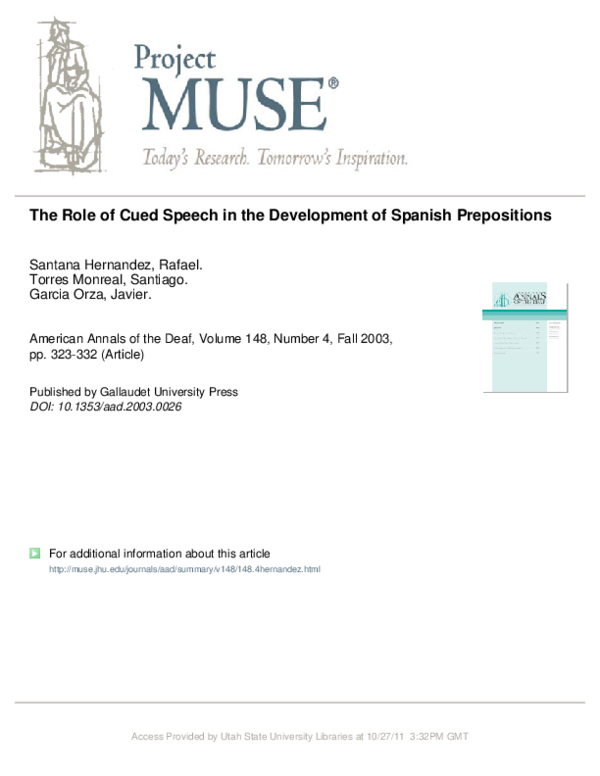 (PDF) The Role of Cued Speech in the Development of Spanish Prepositions