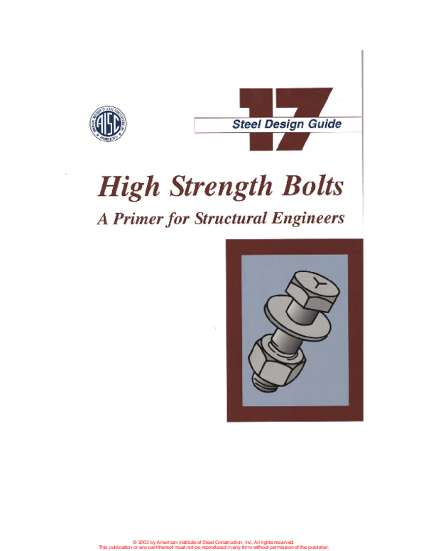(PDF) High Strength Bolts A Primer for Structural Engineers