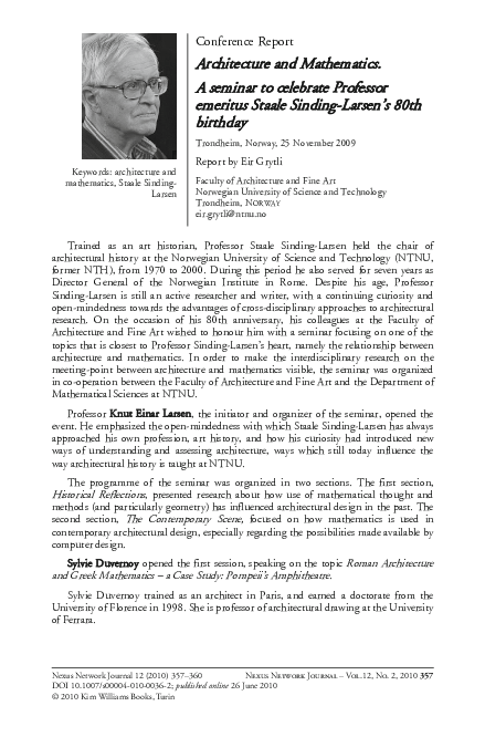 (PDF) Architecture and Mathematics. A seminar to celebrate Professor ...