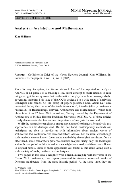 (PDF) Analysis in Architecture and Mathematics