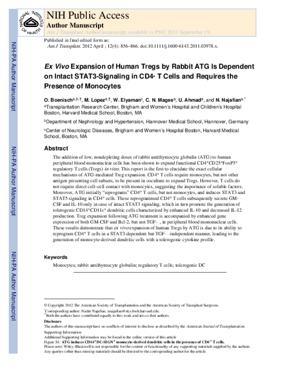 (PDF) Ex Vivo Expansion of Human Tregs by Rabbit ATG Is Dependent on ...