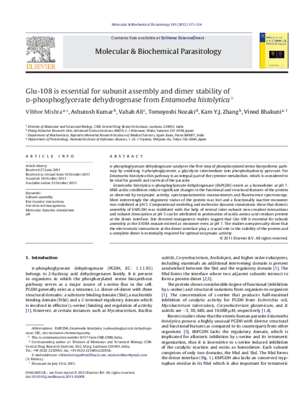 (PDF) Glu-108 is essential for subunit assembly and dimer stability of ...