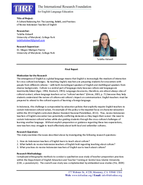 (PDF) A Cultural Balancing Act: The Learning, Beliefs and Practices of ...