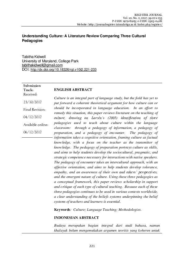 (PDF) Understanding Culture: A Literature Review Comparing Three ...