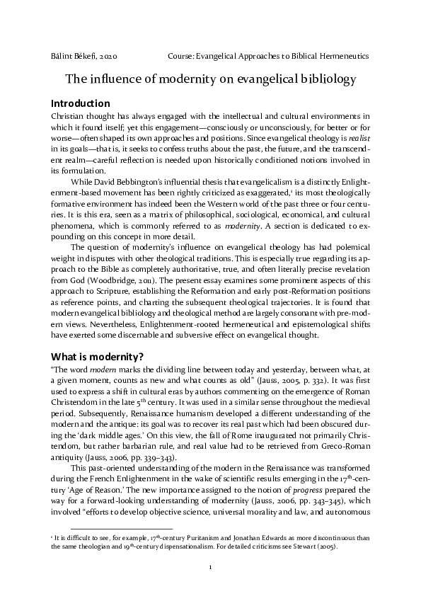 (PDF) The influence of modernity on evangelical bibliology
