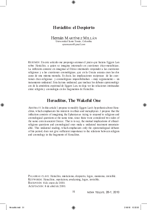 (PDF) Heráclito: el Despierto