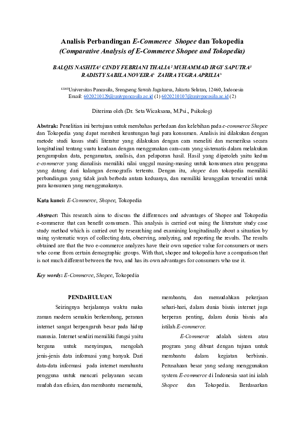 Pdf Analisis Perbandingan E Commerce Shopee Dan Tokopedia