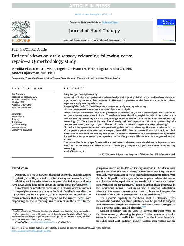 (PDF) Patients' views on early sensory relearning following nerve ...