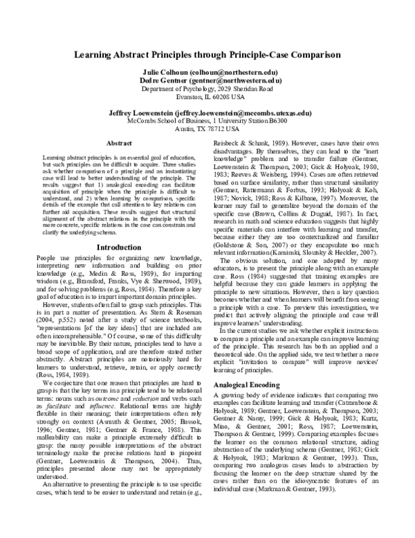 (PDF) Learning abstract principles through principle-case comparison