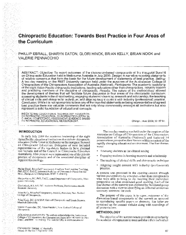 (PDF) Chiropractic education: towards best practice in four areas of ...