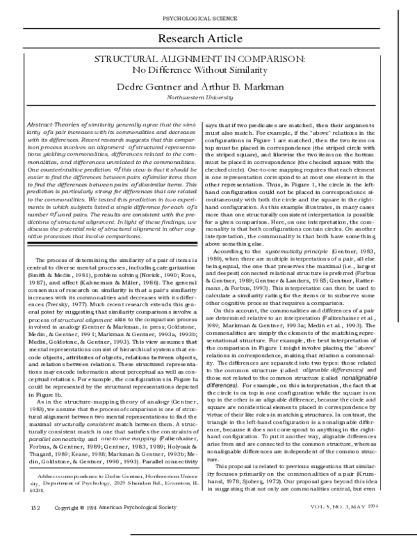 Pdf Structural Alignment In Comparison No Difference Without Similarity