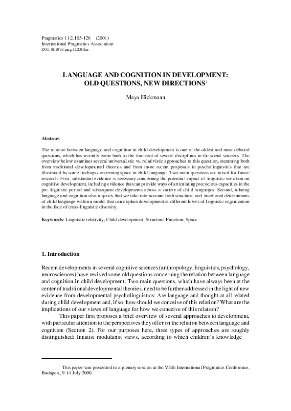 (PDF) Language and cognition in development