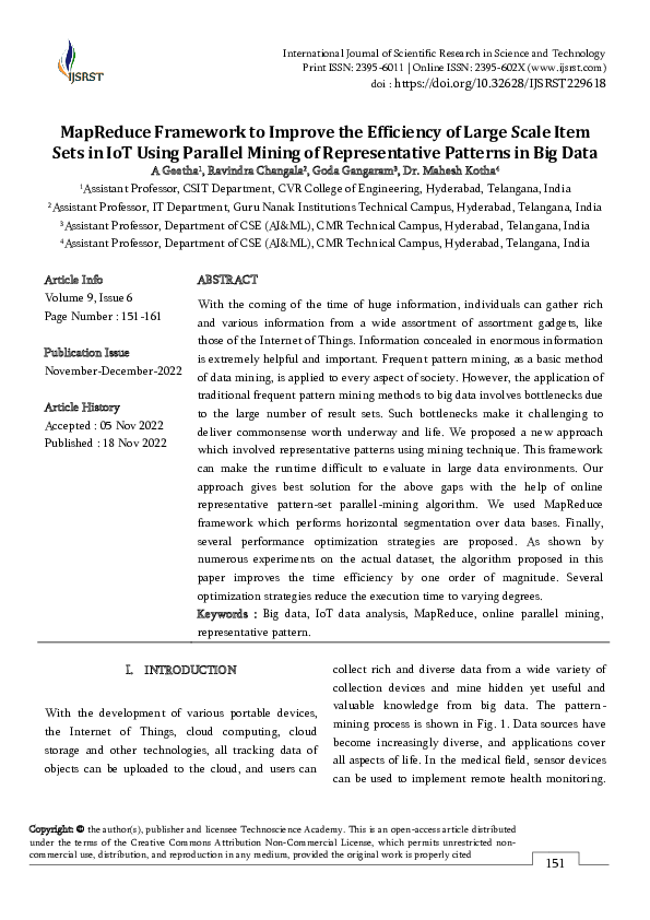 Pdf Mapreduce Framework To Improve The Efficiency Of Large Scale Item Sets In Iot Using